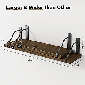 Inforth Wall Shelves, Wood Wall Mounted Shelves for Wall Storage, Floating Shelves for Wall Display with Metal Bracket, Hanging Shelves for Bedroom Kitchen Living Room (Brown, 17 Inches)