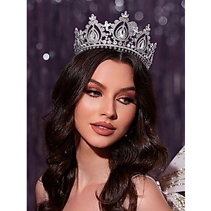 SWEETV Queen Crown for Women,Wedding Tiara for Bride,Princess Tiara,Quinceanera Pageant Crown Diadem,Crystal Headpiece for Birthday Prom,Silver