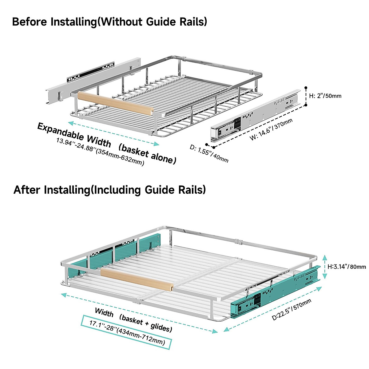 jkxoo 2Pack Expandable Pull Out Cabinet Organizer, Adjustable Width:17.1~28''W x 22.5''D Under Sink Organizer, Drawer Storage Shelves for Kitchen, Bathroom, Closet, Pantry, Cupboard, Pots, Pans