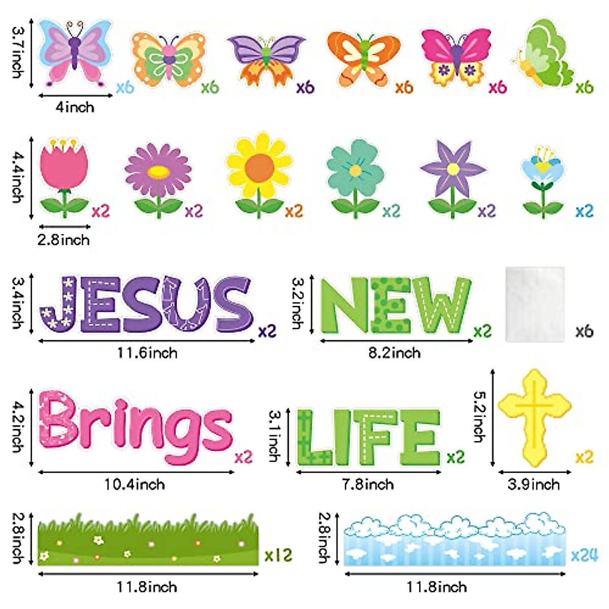Yopyame 94Pcs Jesus Brings New Life Christian Bulletin Board Set Summer Butterfly Flowers Cross Cutouts Bulletin Board Borders Trim Religious Faith Classroom Sunday School Chalkboard Wall Decor