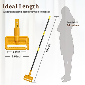 JAOTREL Mop Handle Commercial Heavy Duty, 60 inch Metal Commercial Mop Stick,Side Gate Mop Head Replacement Holder for Floor Cleaning,Clamp Mop Handles Quick Change for Wet Mop (1)