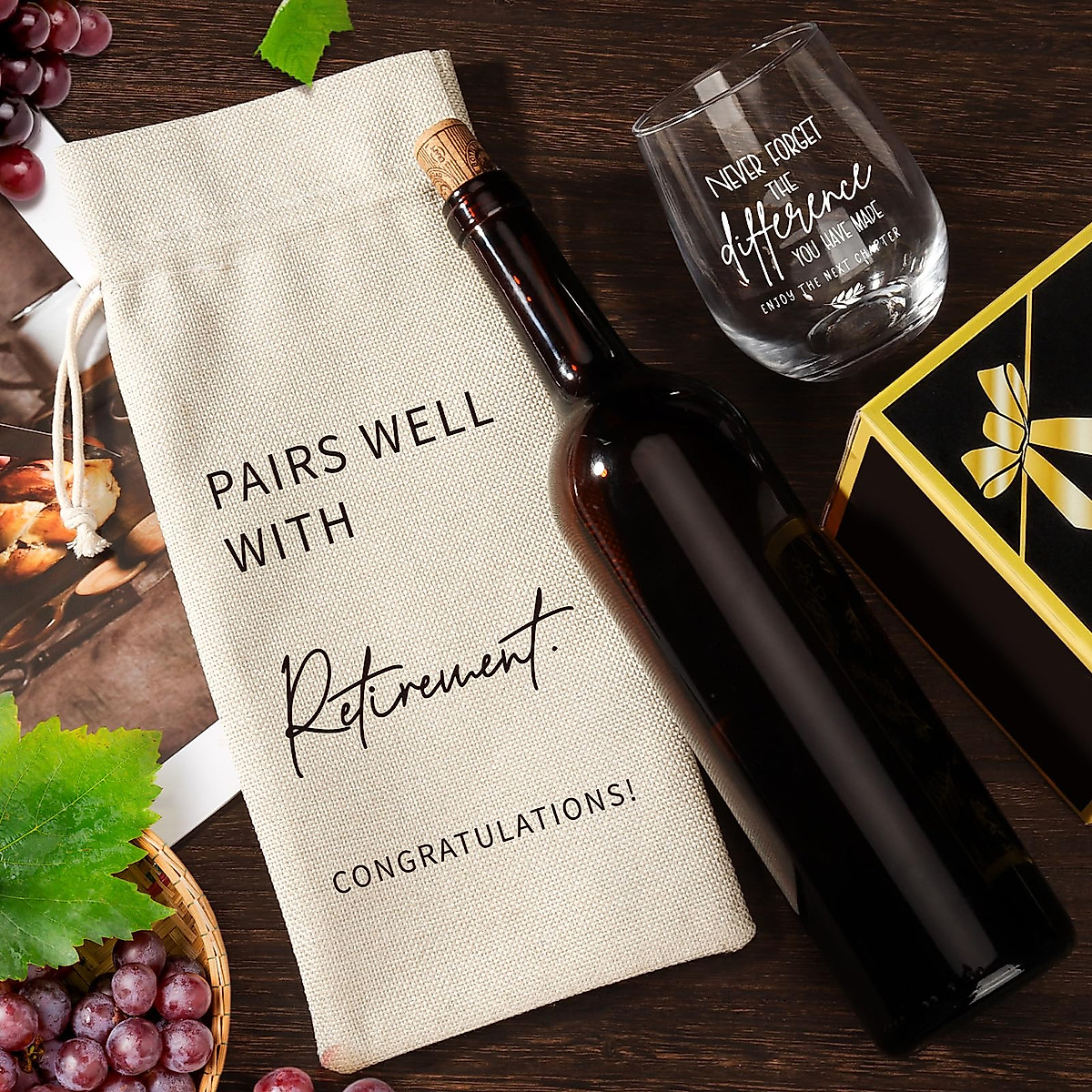 YUEYUQIU Retirement Gifts for Women Men, Retirement Gifts for Her Him Friends Colleague Teachers Boss Retirement Wine Bag Glass, Pairs Well with Retirement