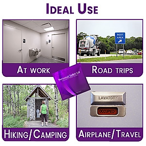 pH Advantage 3 x Personal Toilet Kit | Public Restroom Kit | Toilet Paper, Toilet Seat Cover, Butt Wipes, Cleansing Wipes (Purple)