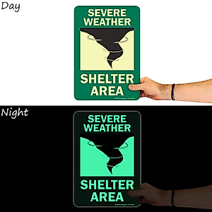 SmartSign "Severe Weather, Shelter Area" Label | 7" x 10" Glow-in-The-Dark Laminated Vinyl Sticker, Made in USA