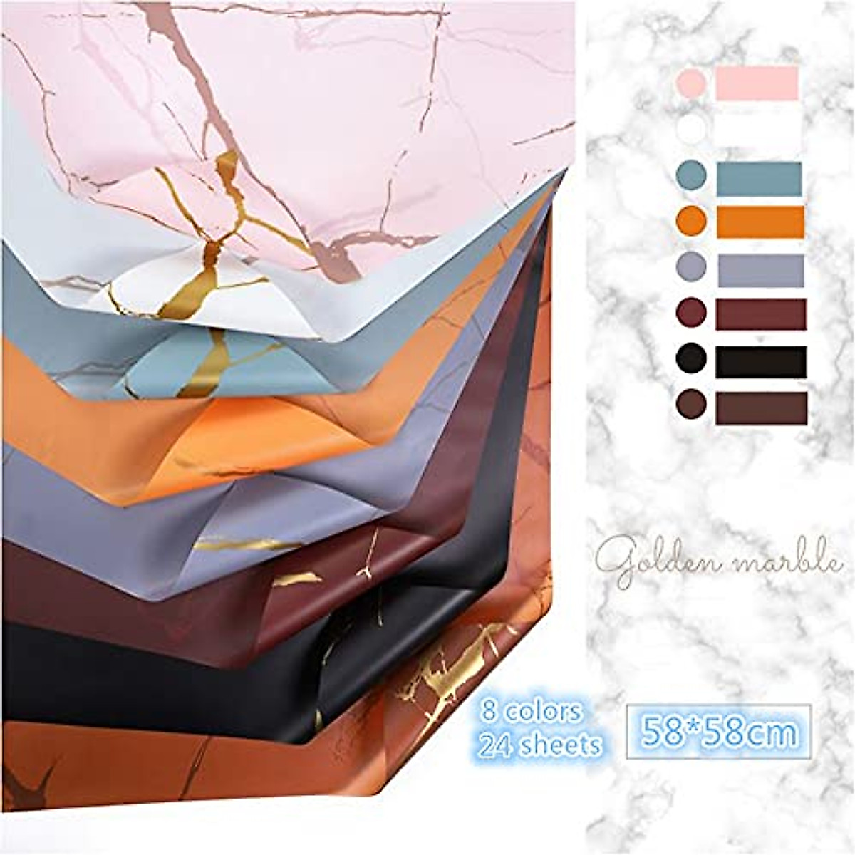 Xshelley (24 sheets marbled flower wrapping paper 8-color flower shop bouquets, DIY crafts, gift packaging or gift box packaging, waterproof flower wrapping paper 23X23 inches