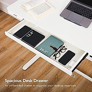 FLEXISPOT EW8 Comhar Electric Standing Desk with Drawers Charging USB A to C Port, Height Adjustable 48" Whole-Piece Quick Install Home Office Computer Laptop Table with Storage (White Top + Frame)