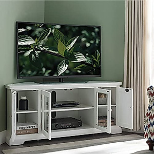 Leick Home Mateo Solid Wood Corner TV Stand for TVs up to 65", 4 Door Entertainment Center, White, Living Room Storage, 85386
