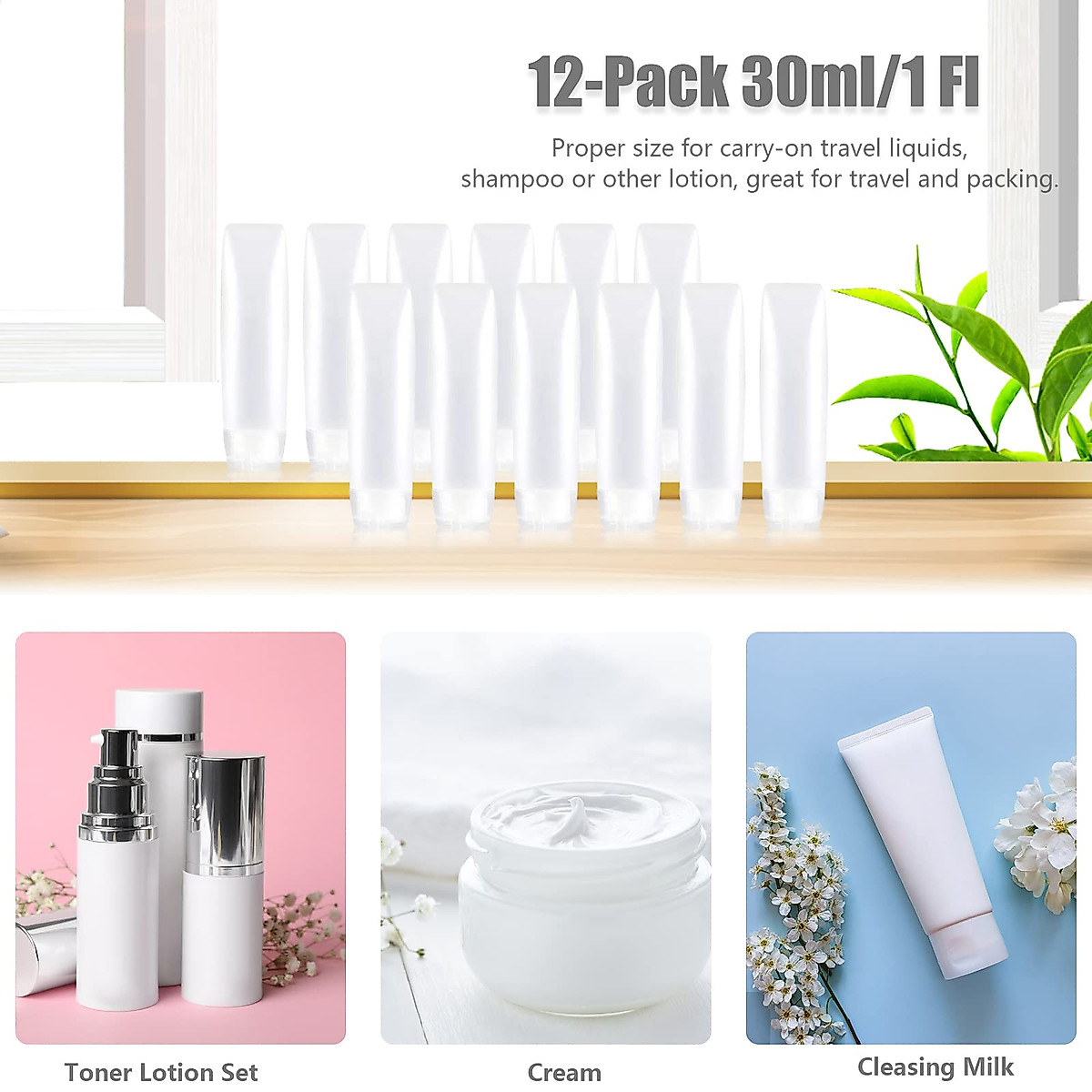 YXC 12PCS PE Travel Size Bottles 1oz Squeeze Bottles With labels Leak Proof BPA Free Refillable Tubes Travel TSA Approved Containers For Toiletry Toothpaste Container Travel Bottles For Toiletries