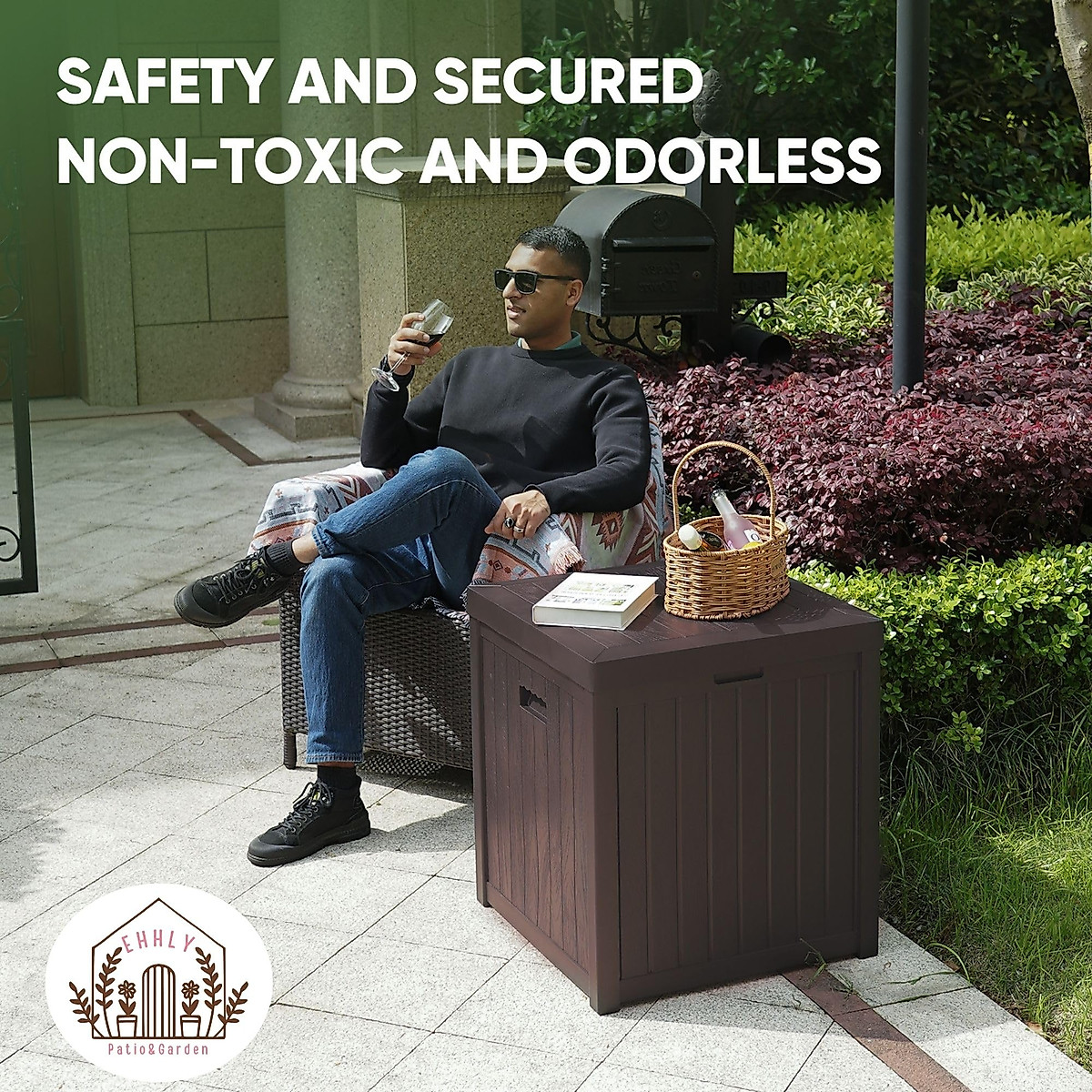 EHHLY Deck Box, 51 Gallon Front Porch Package Bin Delivery Box for Outside, Small Patio Outdoor Storage Boxes Waterproof, UV Resistant Plastic Resin Pool Storage Bins with lids, Brown