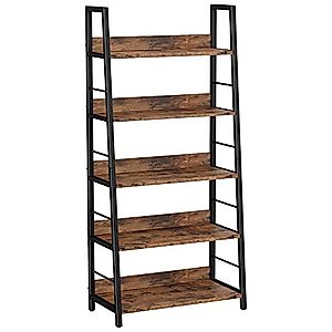 IRONCK Industrial Bookshelves and Bookcases, Ladder Shelf 5 Tier with Metal Frame for Living Room, Home Office, Rustics Brown