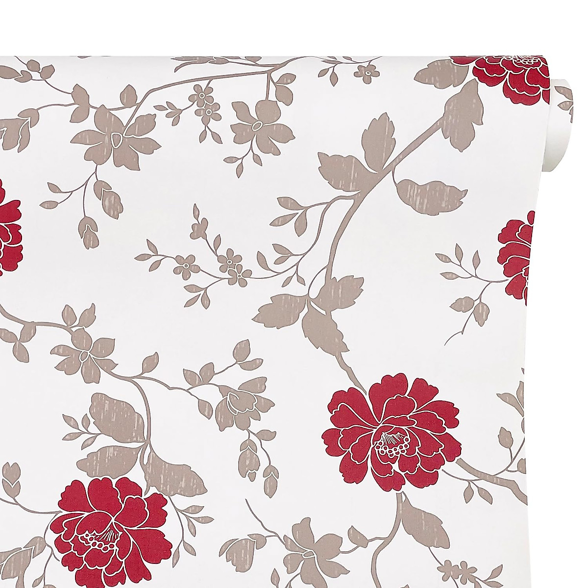 Yifely Red Peony Shelf Liner Self-Adhesive Furniture Paper Old Dresser Drawer Decor Sticker 17.7 Inch by 9.8 Feet