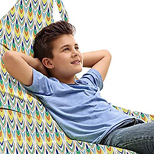 Ambesonne Colorful Lounger Chair Bag, Summer Ethnic Pattern Tribal Feathers Motifs in Boho Style and Repeating Design, High Capacity Storage with Handle Container, Lounger Size, Multicolor