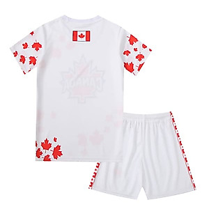 dreamecho Canada Sports Soccer Football Boys Kids Youth Jersey Shirt Kit Shorts Set (Age 8-10 Yr)
