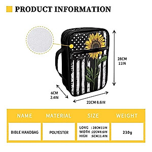 POLERO American Flag Sunflower Bible Cover for Women Bible Book Protective Carrying Case with Pocket USA Flag Bible Bag