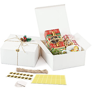White Gift Boxes 14 Pack 8x8x4 Inches, Paper Gift Box for Gift Packaging, Bridesmaid Proposal Box, Groomsmen Proposal Box, Birthday Party Box and Christmas Box - Extra 28M String, 14xTags, 14xStickers, 14xSealing Adhesive