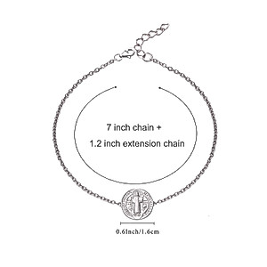 WIOY Saint Benedict Medal Bracelet 925 Sterling Silver, San Benito Medalla Bracelet, Catholic st Benedict Jewelry Gift for Women