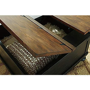 Signature Design by Ashley Valebeck Farmhouse Lift Top Coffee Table, 36 in x 36 in x 18 in & Valebeck Farmhouse Rectangular End Table with Storage, Distressed Brown & Black Finish