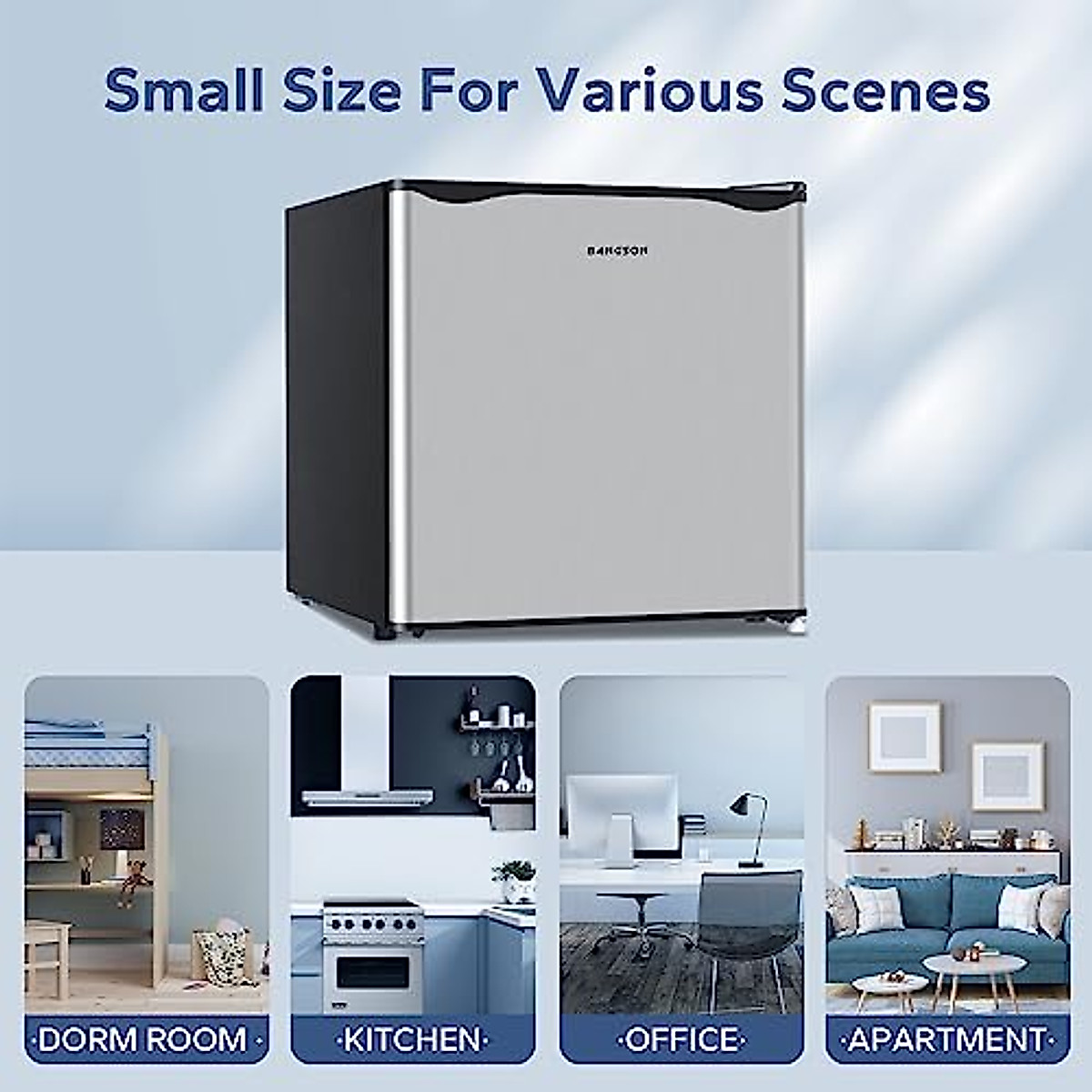 BANGSON Small Refrigerator,1.6 Cu.Ft Mini Fridge With Freezer,Mini Fridge For Bedroom,Mini Fridge For Office,Reversible Single Door,Compact Refrigerator For Office,Apartment,Dorm,Bedroom