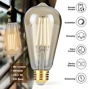 OPPLE Smart LED Filament Bulb, Smart Light Bulbs Bluetooth and WiFi Vintage Filament Light Bulb Work with Alexa & Google Home, ST19 Smart Edison Bulb 2100k 60 Watt Equivalent, No Hub Required, 4 Pack