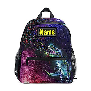 Glaphy Custom Kids Backpack for Boys Girls, Dinosaur Galaxy Toddler Backpack Kindergarten Elementary, Personalized Name Preschool Bookbag with Chest Strap