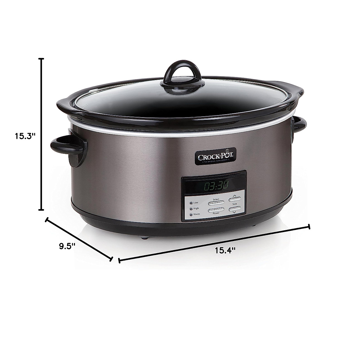 Crockpot 8 Quart Slow Cooker with Auto Warm Setting and Cookbook, Black Stainless Steel