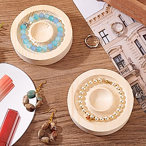 FINGERINSPIRE 2PCS Round Wood Bracelet Display Holder (3.7x0.8 inch) Wheat Color Jewelry Tray Flat Bracelet Display Stand Ring Holder, Retail Jewelry Shop Display Riser for Bracelets and Small Trinket