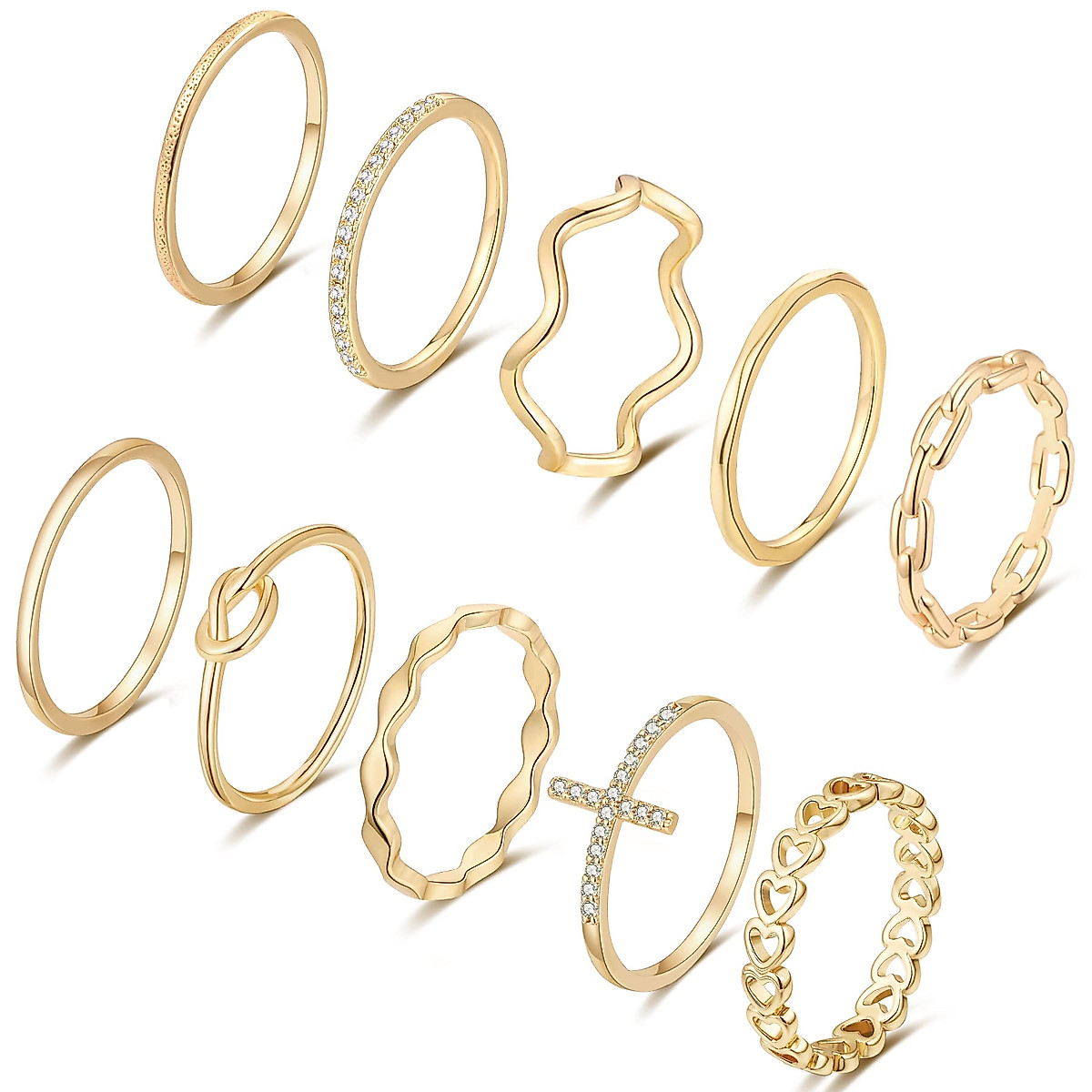 ZOERAY 10PCS 14K Gold Plated Stacking Rings for Women Thumb Stackable Knuckle Band Rings Gold Silver Ring Set for Women Thin Plain Midi Finger Rings Size 5 to 9