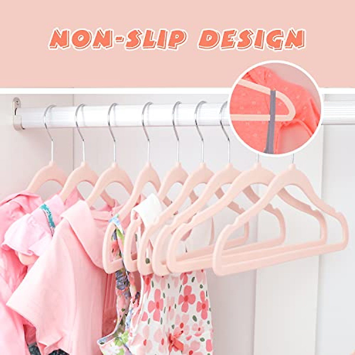 ManGotree Kids Velvet Hangers, 11.6" Non-Slip Toddler Hangers, Ultra Thin Space Saving Childrens Hangers with 360° Swivel Hook for Baby Clothes 15 Pack (Light Pink)