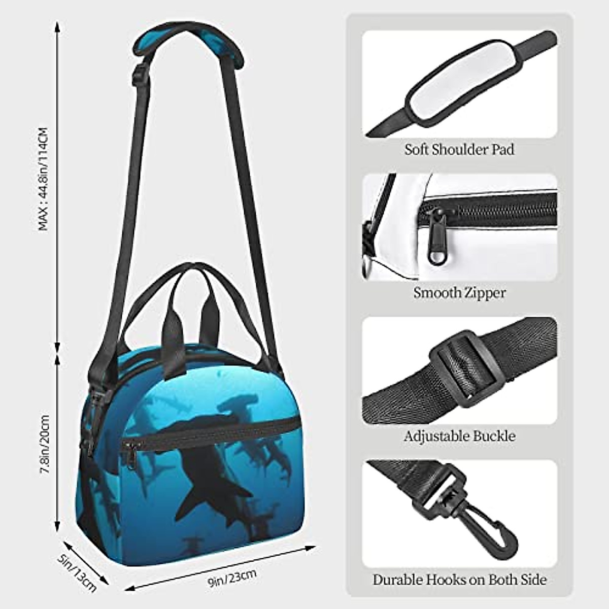 FXXWJP Hammerhead Sharks Handheld Crossbody Lunch Bag,Reusable Can Be Insulated To Keep Cold, Suitable For Office Work,Picnic, Beach (Men, Women)