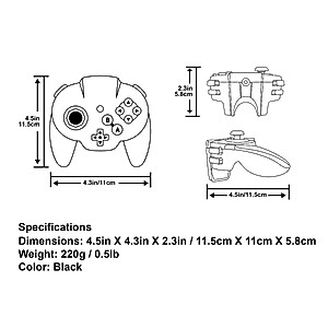 Warrior 64 Wired Controller for Original Nintendo 64 N64 Console (Black)
