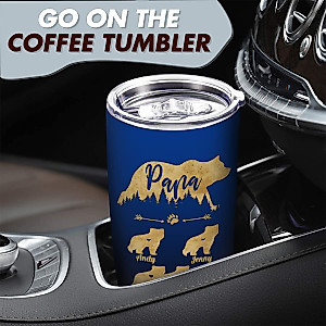 wowcugi Personalized Papa Bear Tumbler 20oz 30oz Grandpa Tumblers Stainless Steel Coffee Travel Mug Papa Cup Gift For Grandfather Grandad Pop Birthday Fathers Day Stuff Gift From Grandchildren