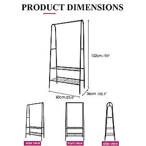 KAREZONINE Clothing Rack, Heavy Duty Clothes Rack Portable Garment Rack with 2-Tier Shelves, Double Rod Metal Coat Rack Freestanding with Bottom Shelves for Shoes Rack Organizer - Black