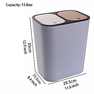 Trash Bin Trash Can Wastebasket Trash Can Garbage Can with Lid, Rectangle Plastic Push Top Dual Compartment Recycling Bin Waste Bin for Kitchen, Bathroom Garbage Can Waste Bin (Color : OneColor, Siz