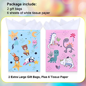 ZGORENDZ 2 Pack Extra Large Gift Bags 16.5" with Tissue Paper for Birthday Party Favors, Shopping, Baby Shower
