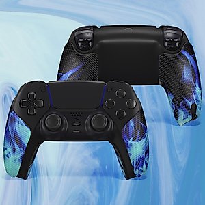 eXtremeRate PlayVital Anti-Skid Sweat-Absorbent Controller Grip for ps5 Controller, Professional Textured Soft Rubber Pads Handle Grips for ps5 Controller - Blue Flame