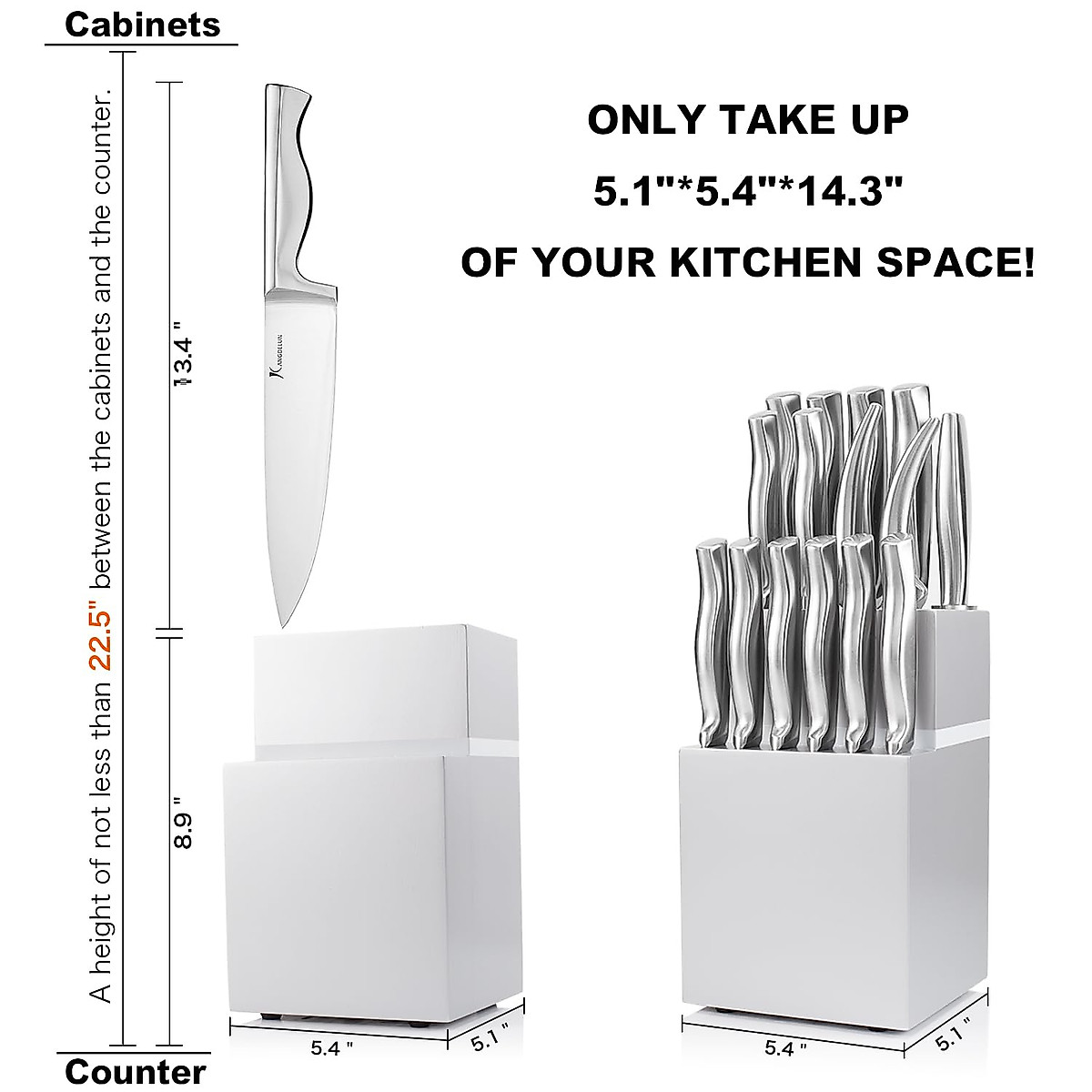 Kangdelun 15 PCS Knife Block Set, Ultra Sharp High Carbon Stainless Steel, Ergonomic Non-Slip Handle