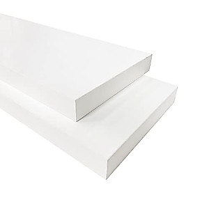 Floating Wall Shelf Set of 2, Wood Wall Decor Storage Shelf, Wall Mount Display Rack for Bedroom, Living Room, Bathroom, Kitchen, Office