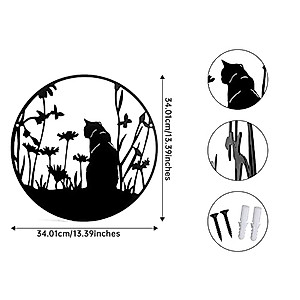 SwallowLiving Metal Black Cat Silhouette Decor 13.4”x13.4” Lazer Cut Wall Art Elegant Cat Lady Gifts Black Cat Decor for Cat Lovers Cat Wall Decor for Living room, Bedroom and Garden