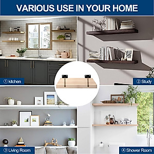 MHMYDZ 8 Pcs 6" Black Solid Steel Floating Shelf Bracket Blind Shelf Supports - Hidden Brackets for Floating Wood Shelves - Concealed Blind Shelf Support – Screws and Wall Plugs Included