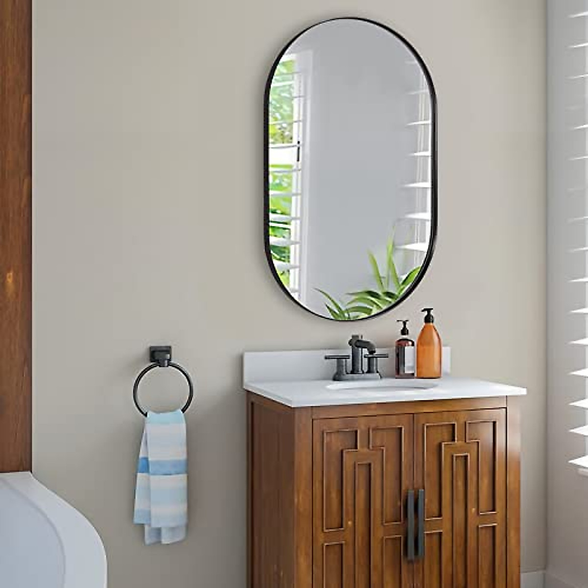 ANDY STAR Black Oval Mirror, 24x36 Oval Black Mirror in Stainless Steel Metal Frame for Bathroom, Entryway, Living Room, Contemporary 1" Deep Set Design Wall Mount Hangs Vertical or Horizontal