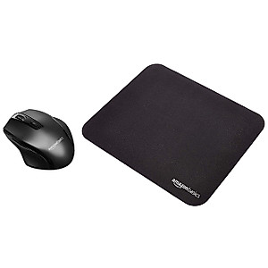 Amazon Basics Ergonomic Wireless PC Mouse - DPI Adjustable - Black & Gaming Computer Mouse Pad - Black