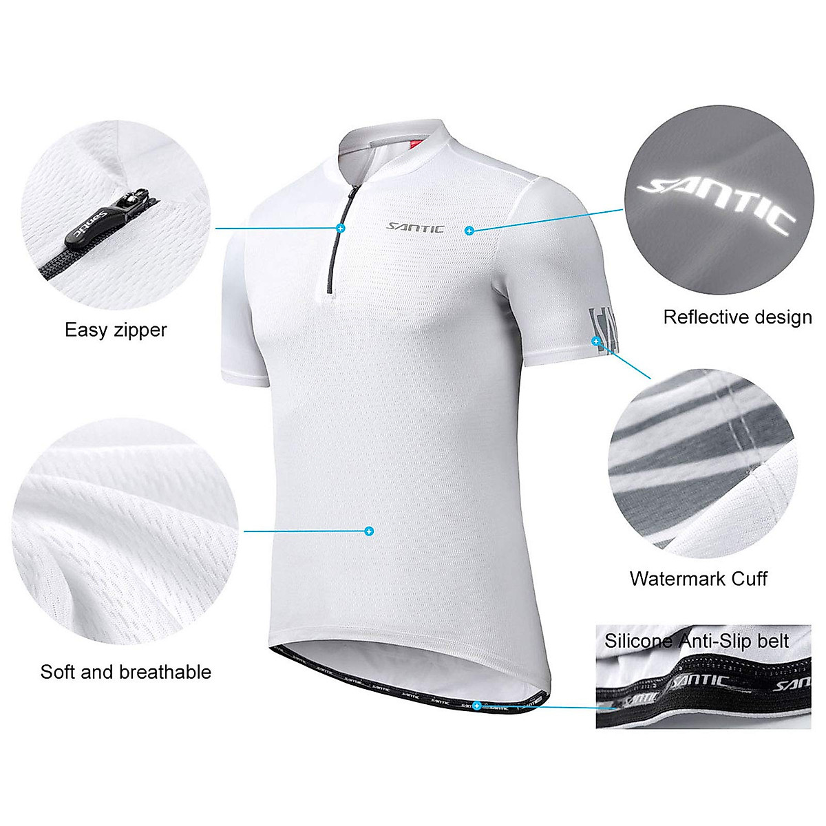 Santic Men's Cycling Jersey Short Sleeve with 3 Rear Pockets Half Zip Breathable Moisture Wicking Quick Dry Biking Shirts