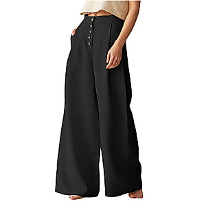 LYANER Women's High Waisted Button Front Wide Leg Palazzo Pants Loose and Casual Trousers Black X-Large