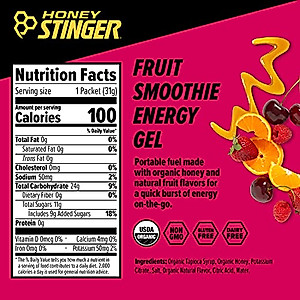 Honey Stinger Organic Fruit Smoothie Energy Gel | Gluten Free & Caffeine Free | For Exercise, Running and Performance | Sports Nutrition for Home & Gym, Pre and Mid Workout | 24 Pack, 26.4 Ounce