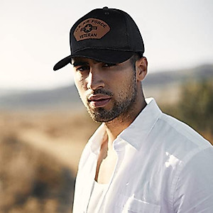Foakecb US AIR Force Veteran Hat with Leather Patch Military Insignia Cap for Men and Women- Black