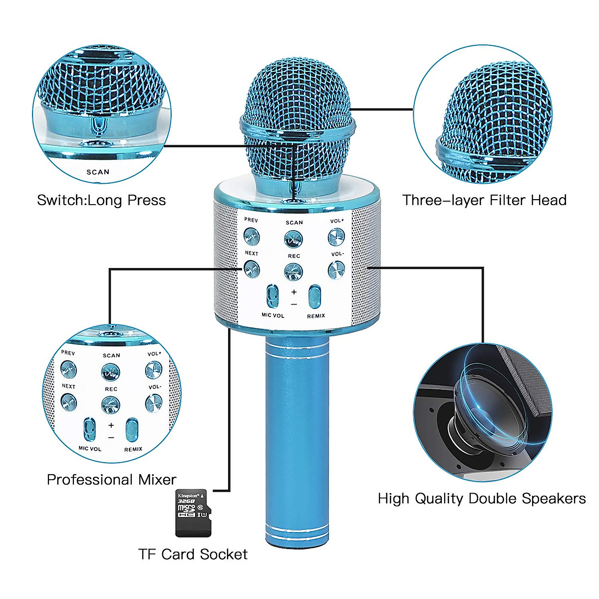 Keyian Toys for 2 3 4 5 6 Year Old Girls, Bluetooth Karaoke Microphone with Speaker for Kids Boys Girls Gifts Age 6-8 10-12