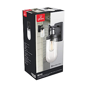 Boyd 1-Light Outdoor Indoor Wall Sconce, Black, Clear Glass Shade,44362