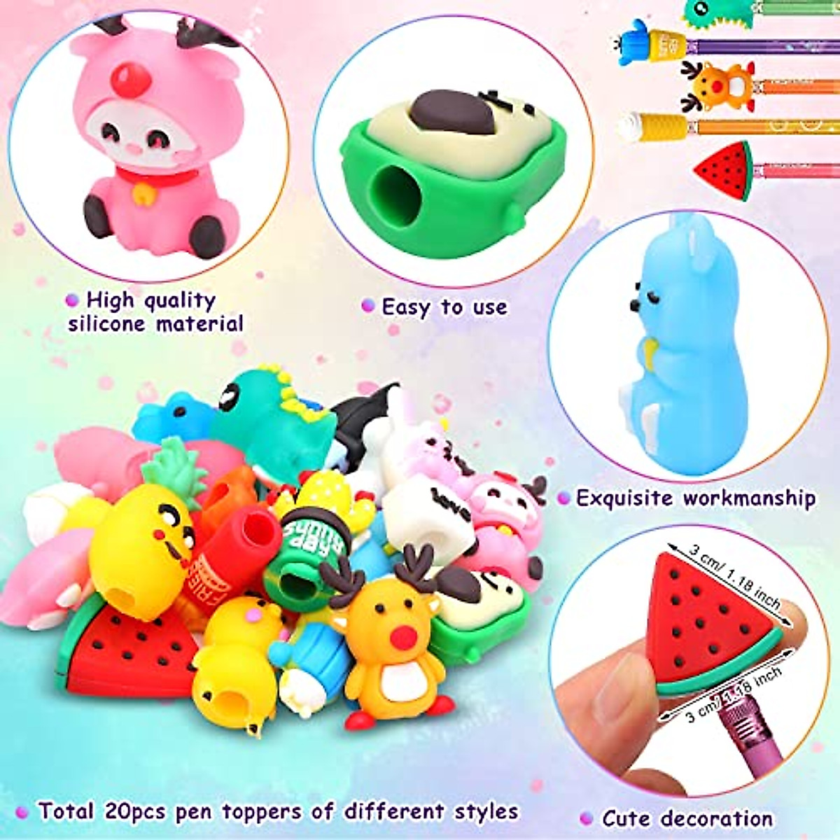 80 Pcs Scented Bookmarks and Scented Pencils with Cute Pencil Toppers Set Fun Pencils Fruit Food Theme Scratch and Sniff Bookmarks Cartoon Pencil Toppers for Kids Students Supplies (Lovely Style)