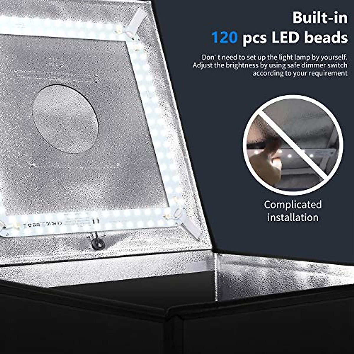 Neewer Photo Studio Light Box, 24” × 24” Shooting Light Tent with Adjustable Brightness, Foldable and Portable Tabletop Photography Lighting Kit with 120 LED Lights and 4 Colored Backdrops