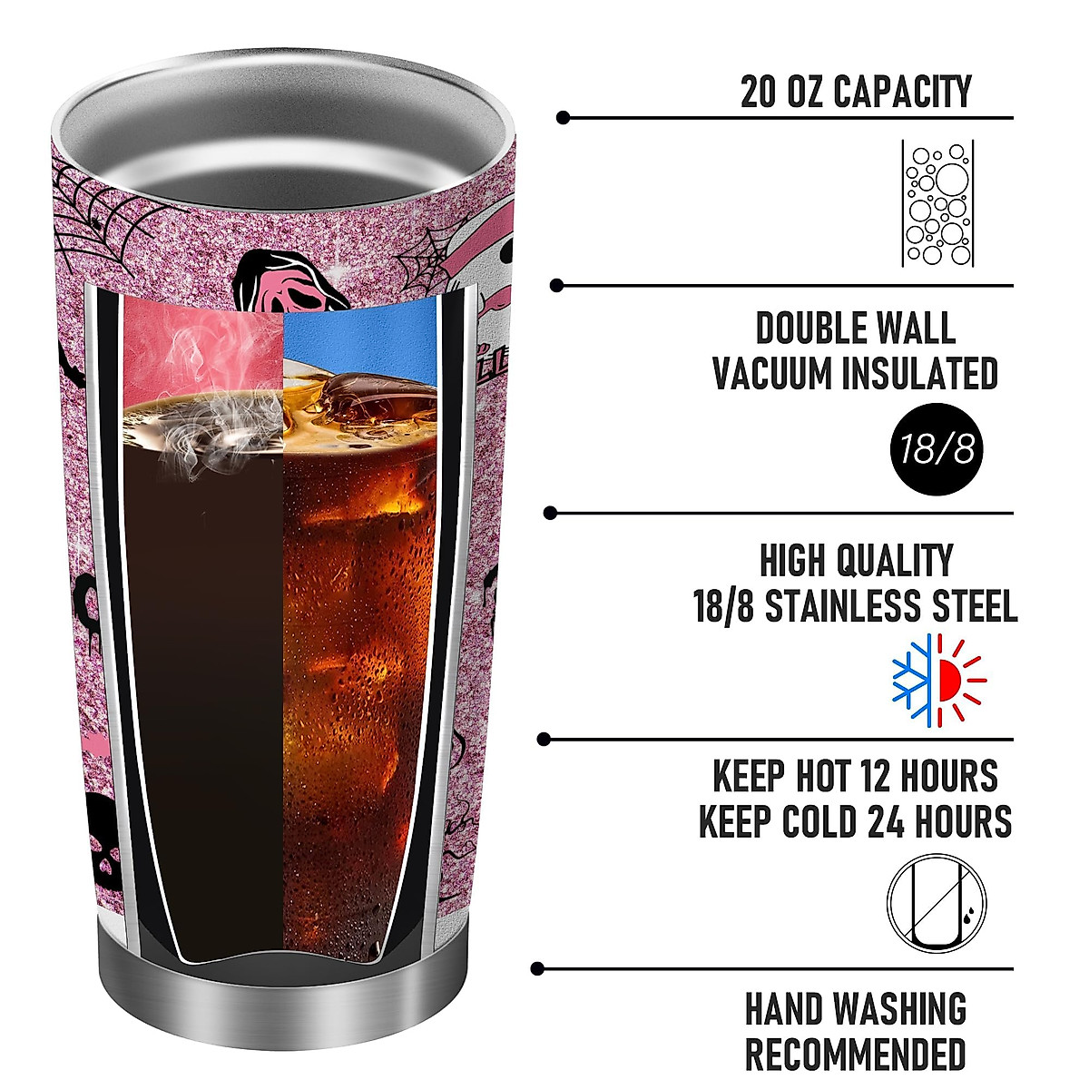 Scream Tumbler,Scary Movie Halloween Tumbler for Women Girls,Ghostface Tumbler Spooky Vibes 20 OZ Horror Scary Face Theme Decor Insulated Cup with Lid,Vacuum Stainless Steel Coffee Mug Stemless Cup